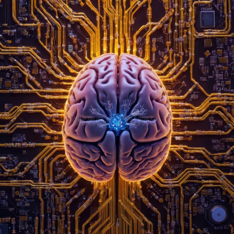 Human Brain Integrated with Circuit Board Technology Stock Photo ...