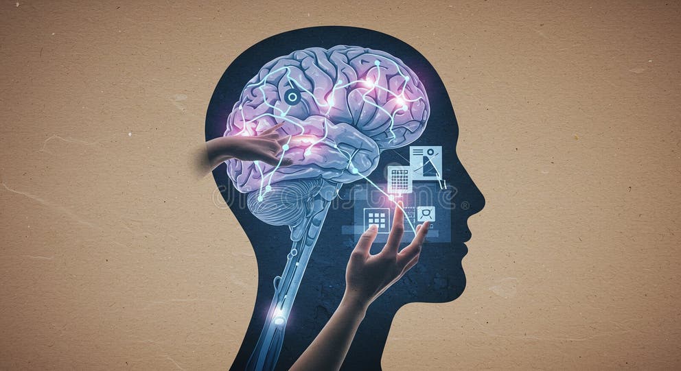 Human Brain with Interacting Hands and Digital Interface Stock ...