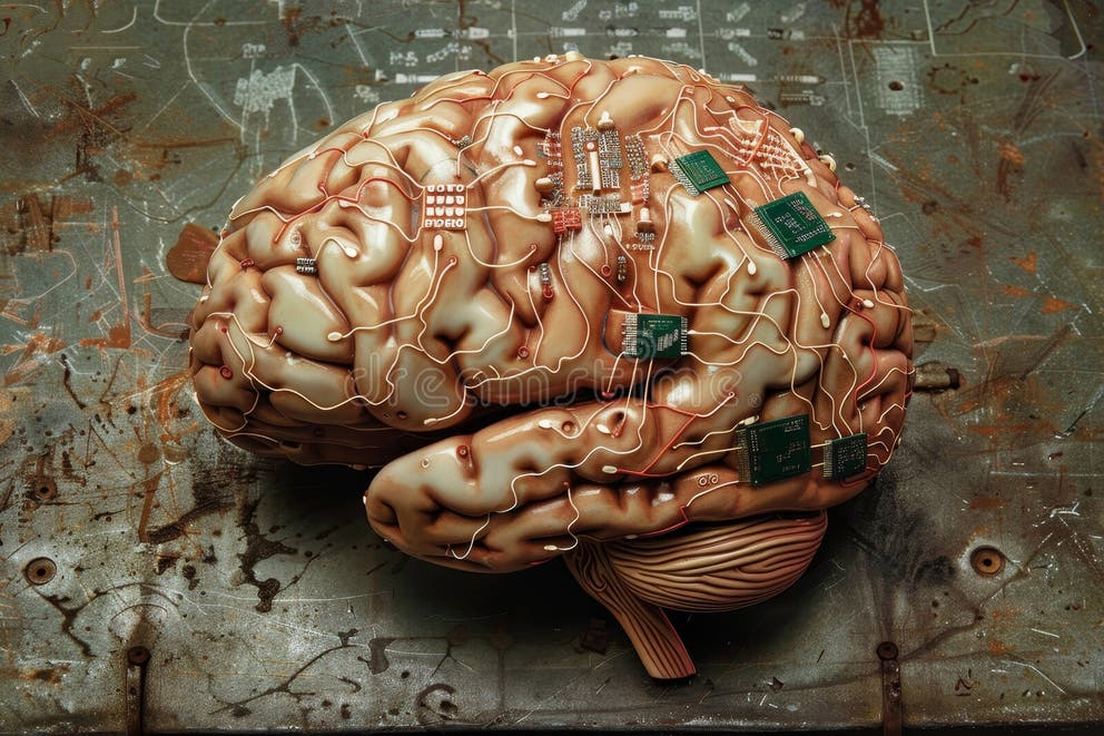 A Human Brain Interconnected with Computer Chips Generated by AI Stock ...