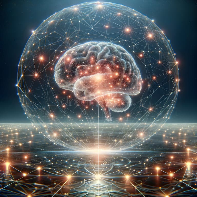 A Human Brain Intertwined with Digital and Network Elements. Stock ...