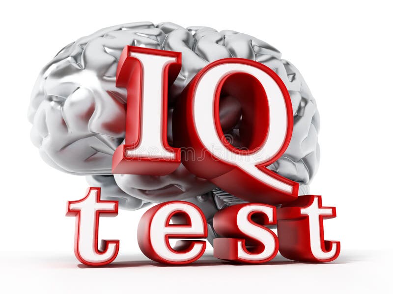 Human Brain and IQ Test Text Isolated on White Background. 3D ...