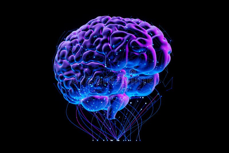 Human Brain Isolated on Black Background - Futuristic Concept of ...