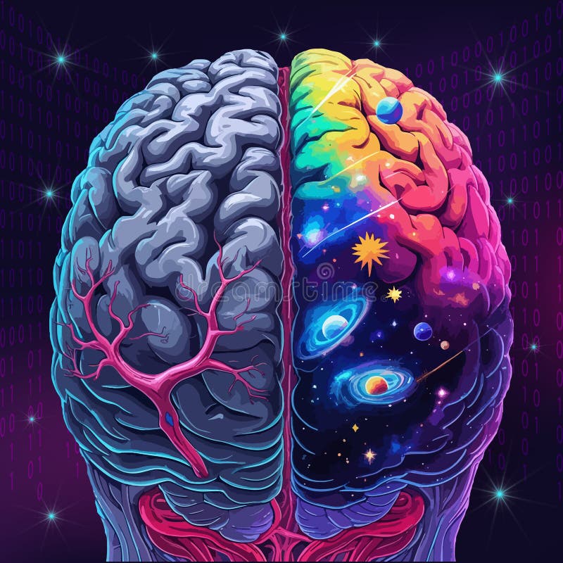 The Human Brain Isolated on Dark Digital Background. the Left ...