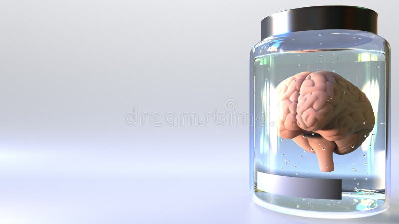 Human Brain in a Jar 3D Rendering. Scientific Lab Study or Isolation ...