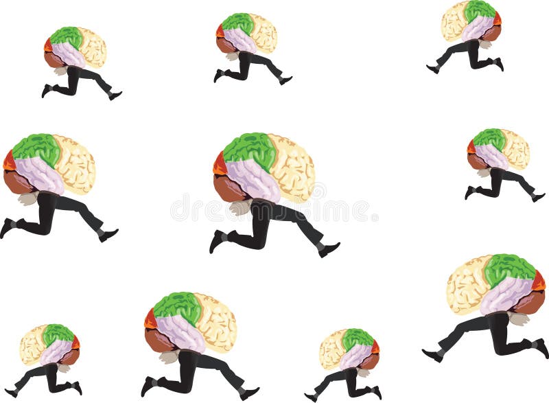 Human Brain with Legs Runs in All Directions- Stock Illustration ...
