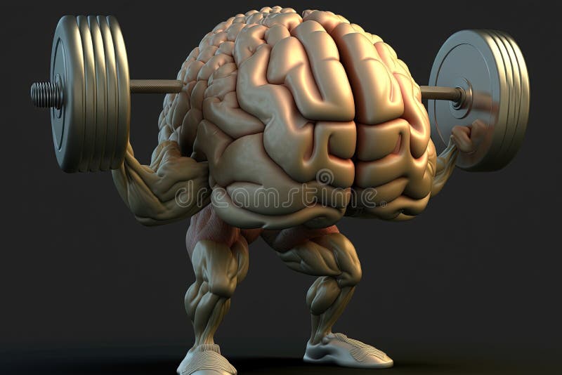 Human Brain Lifting a Heavy Dumbbell. the Concept of Mind Training ...