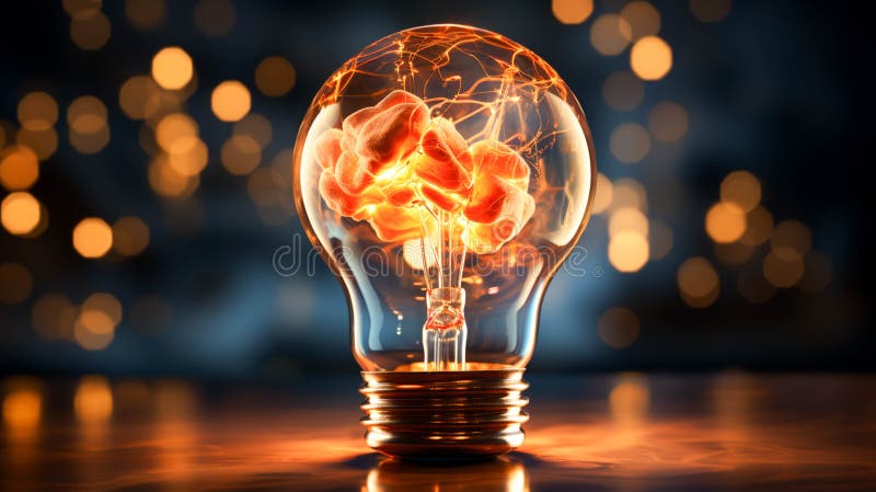 A Human Brain in a Light Bulb Stock Illustration - Illustration of idea ...