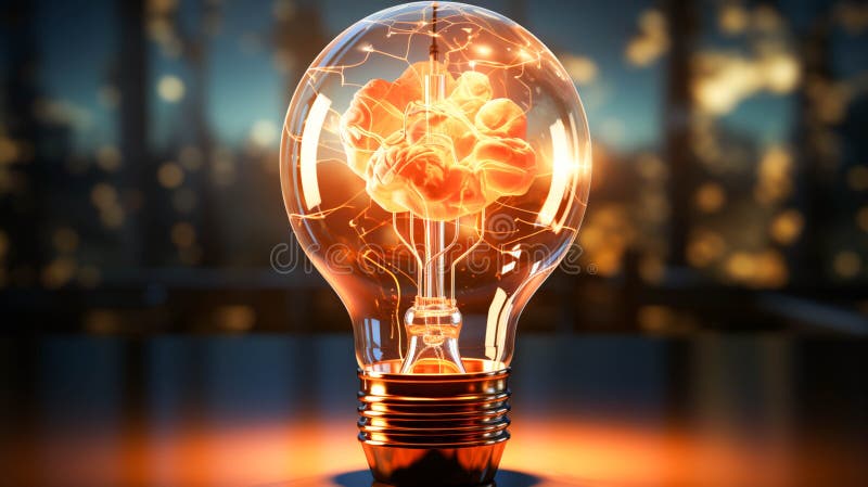 A Human Brain in a Light Bulb Stock Illustration - Illustration of ...