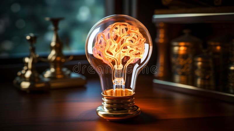 A Human Brain in a Light Bulb Stock Illustration - Illustration of ...