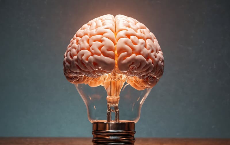 Human Brain in a Light Bulb on a Dark Background. Brainstorming Concept ...