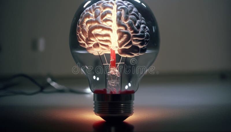 Human Brain in a Light Bulb, Generative Ai Stock Illustration ...