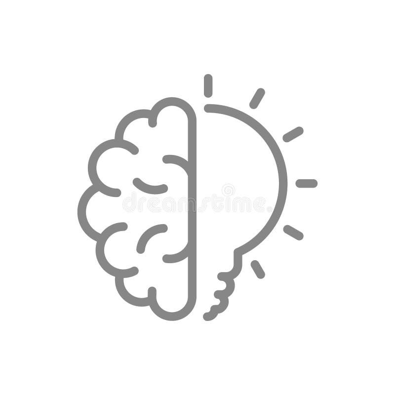 Human Brain with Light Bulb Line Icon. Creative Idea, Brainstorm ...