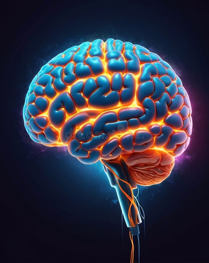 Human Brain with Light Trails and Glowing Circuits, Showcasing Neural ...