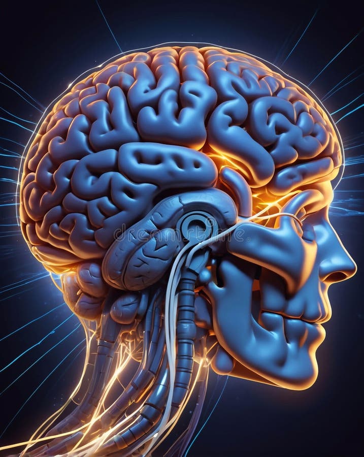 Human Brain with Light Trails in a Side View, Showcasing Vibrant Neural ...