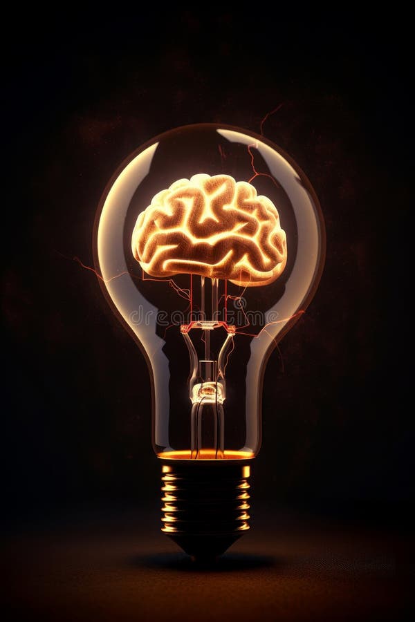 Human Brain in Lightbulb Business Idea Concept. Ai Generated Stock ...