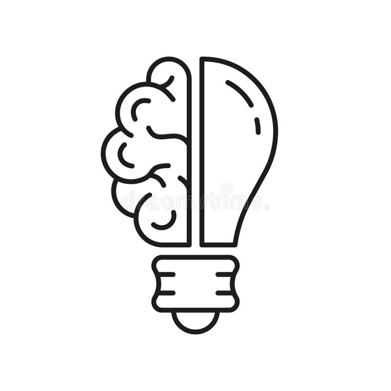 Human Brain and Lightbulb Creative Idea Concept Line Icon. Light Bulb ...