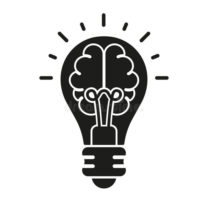 Human Brain and Lightbulb Creative Idea Silhouette Line Icon. Smart ...