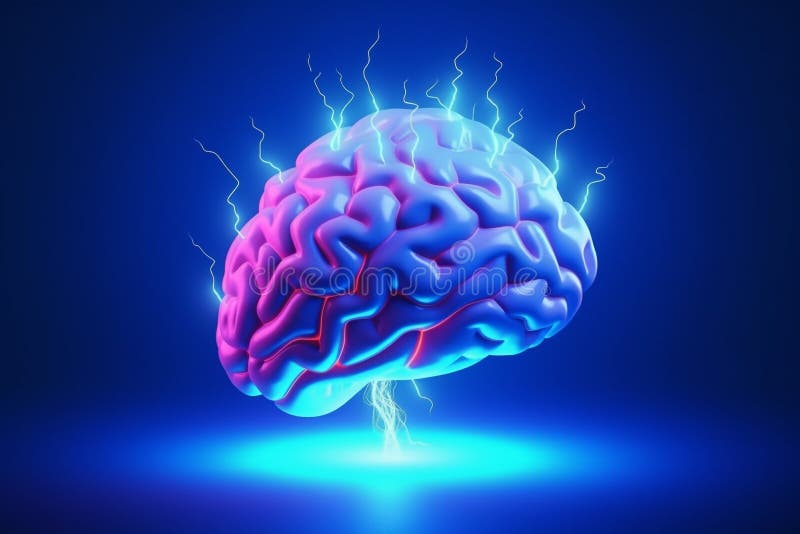 Human Brain with Lightning Bolt Illustration by Generative AI Stock ...