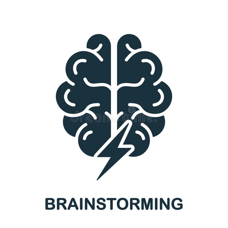 Human Brain with Lightning, Brainstorming Concept Silhouette Icon ...