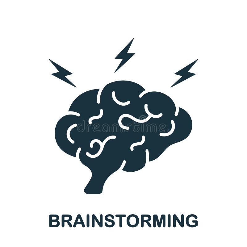 Human Brain with Lightning, Brainstorming Concept Silhouette Icon ...