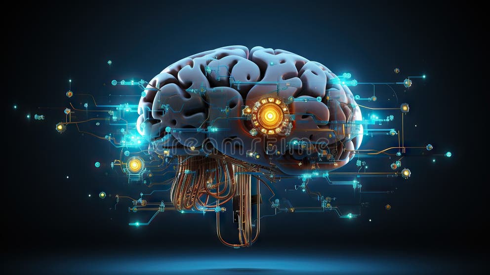 Human Brain with Lightning Circuit Board on it. Comparison of Brain and ...