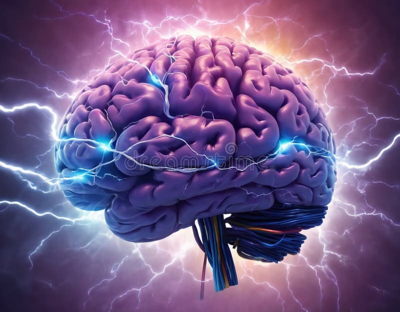Human Brain with Lightning Flashes, Abstract Background Stock ...