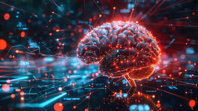 Human Brain with Lit Neural Networks Against Digital Background ...