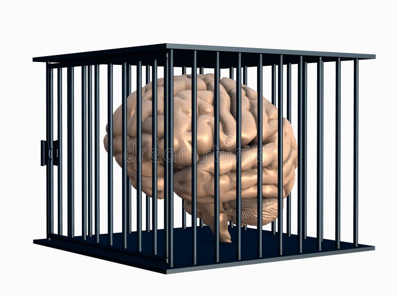 Human Brain Locked In Cage - With Clipping Path Stock Illustration ...