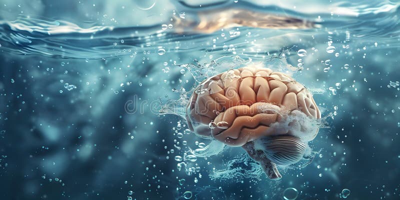 The Human Brain Lowered into Water Stock Image - Image of creative ...