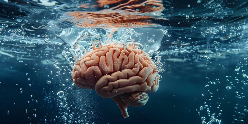The Human Brain Lowered into Water Stock Image - Image of creative ...