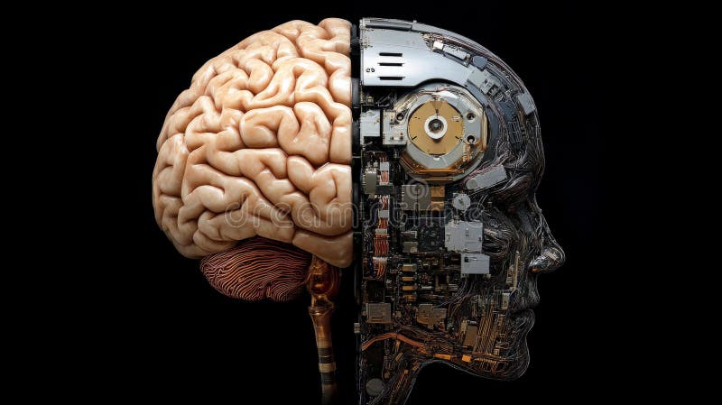 Human Brain and Machine Integration Concept Stock Illustration ...