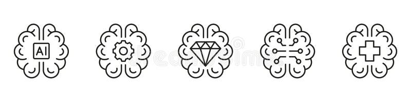 Human Brain and Machine Learning Symbol Collection on White Background ...