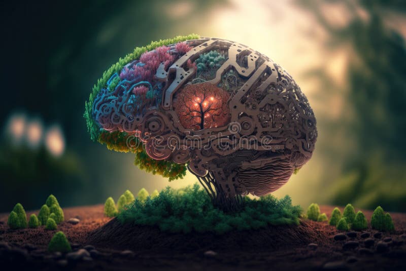 Human Brain Made of Cogs and Organic Parts, Looking Like a Tree Stock ...