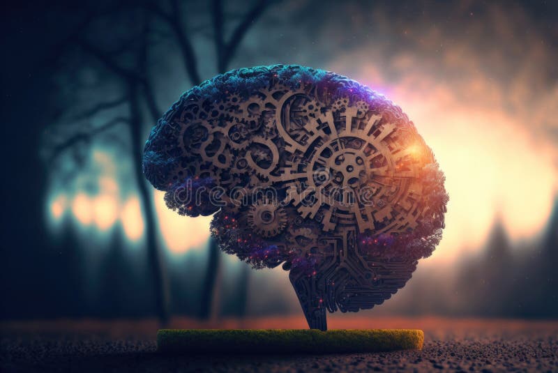 Human Brain Made of Cogs and Organic Parts, Looking Like a Tree Stock ...