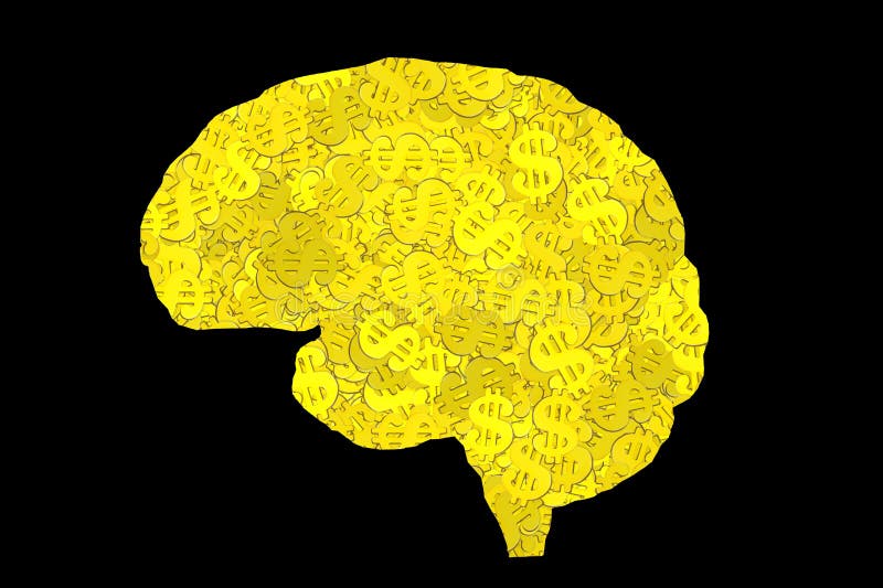 Human Brain Made from Golden Dollar Signs on Black Stock Photo - Image ...