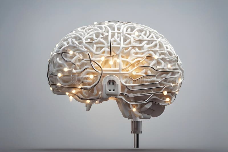Human Brain Made of Intricate Wires and Cables Connected with a Plug To ...