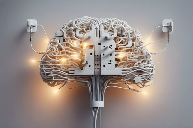 Human Brain Made of Intricate Wires and Cables Connected with a Plug To ...