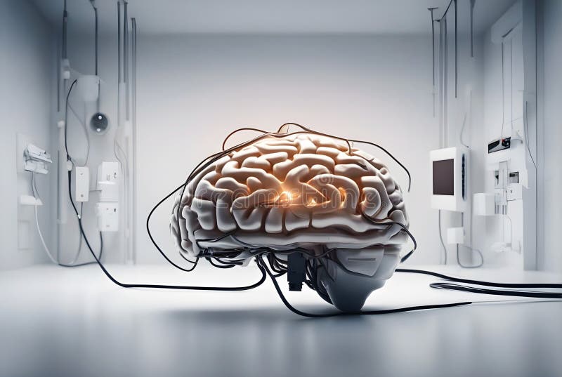 Human Brain Made of Intricate Wires and Cables Connected with a Plug To ...