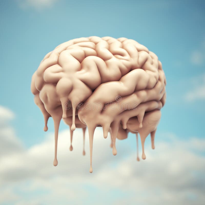 Human Brain Melting on Blue Background Stock Illustration - Illustration of cerebral, creativity ...