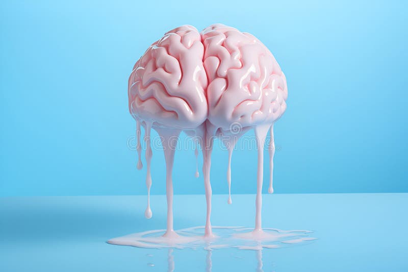 Human Brain Melting on Blue Background. Overworking and Mental Fatigue ...