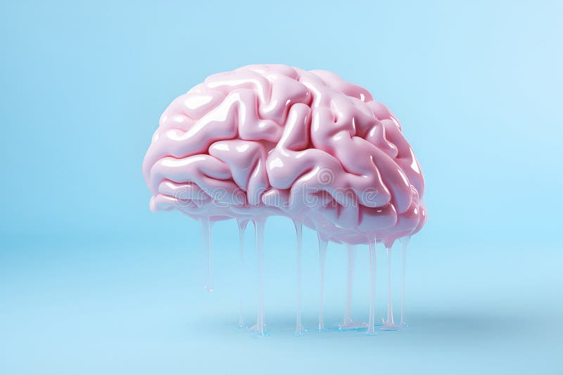 Human Brain Melting on Blue Background. Overworking and Mental Fatigue ...