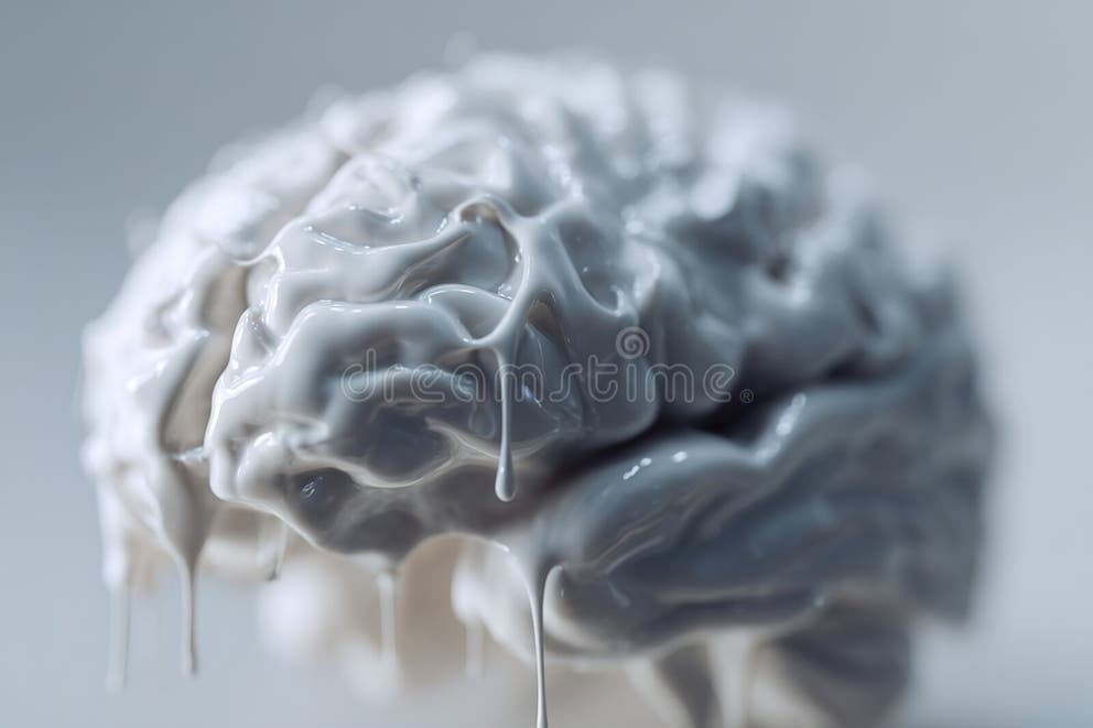 Human Brain Melting Over Light Gray Background. Representing Meltdown ...