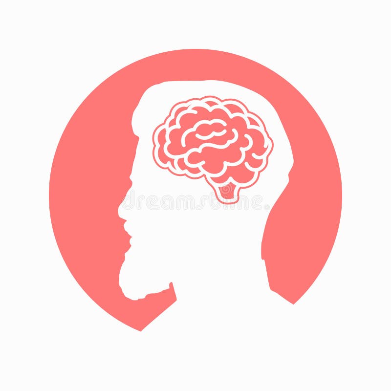 Human Brain on Men Head Red Icon for Apps and Websites on White ...