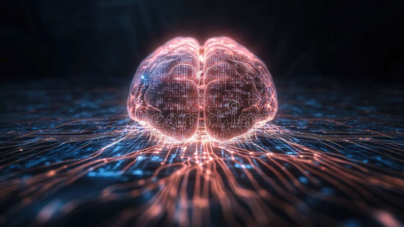 Human Brain Merged with Digital Matrix Illustrating AI Consciousness in ...