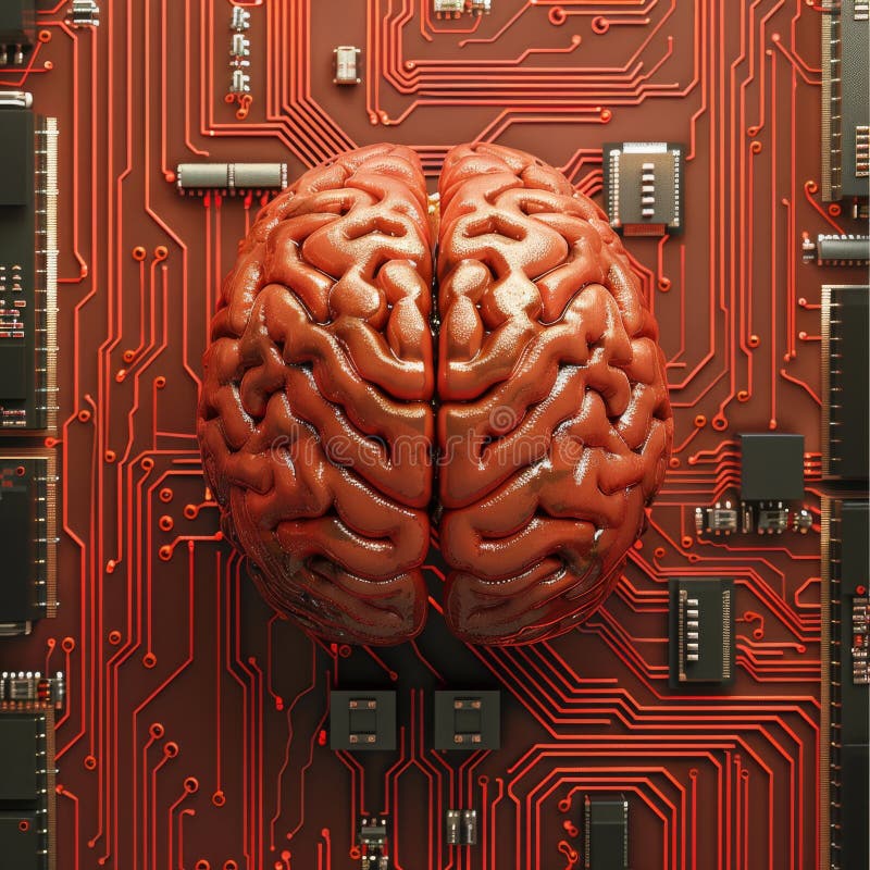 A Human Brain Merging with a Computer Chip Representing the Convergence ...