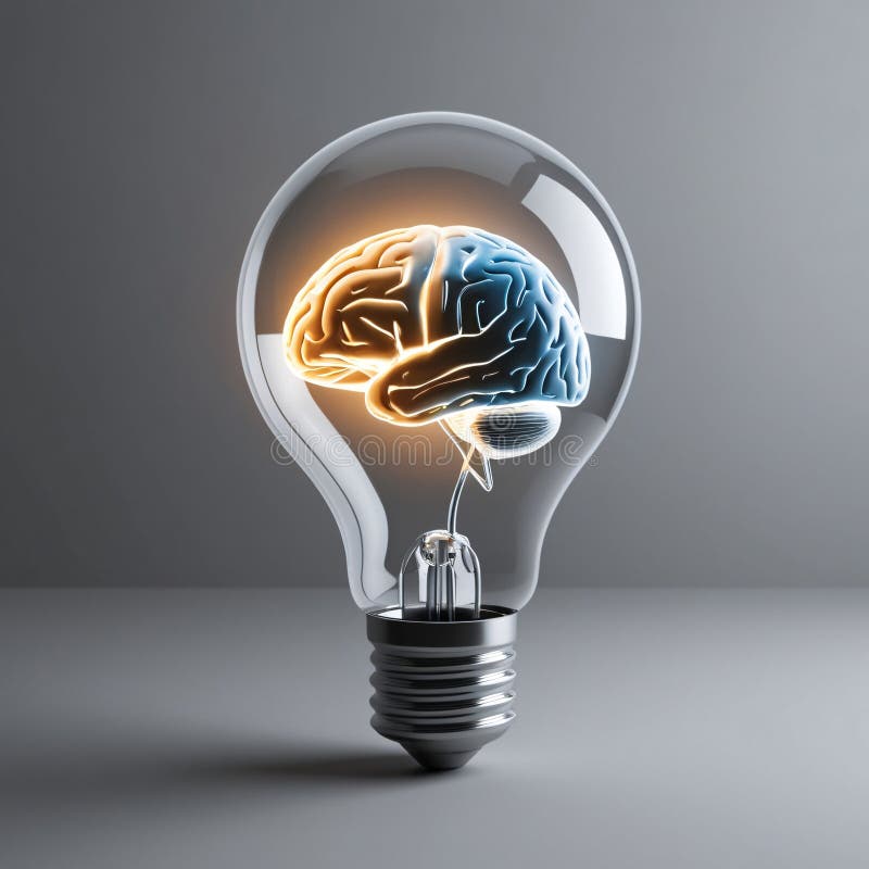 Human Brain in the Middle of a Bulb Stock Illustration - Illustration ...