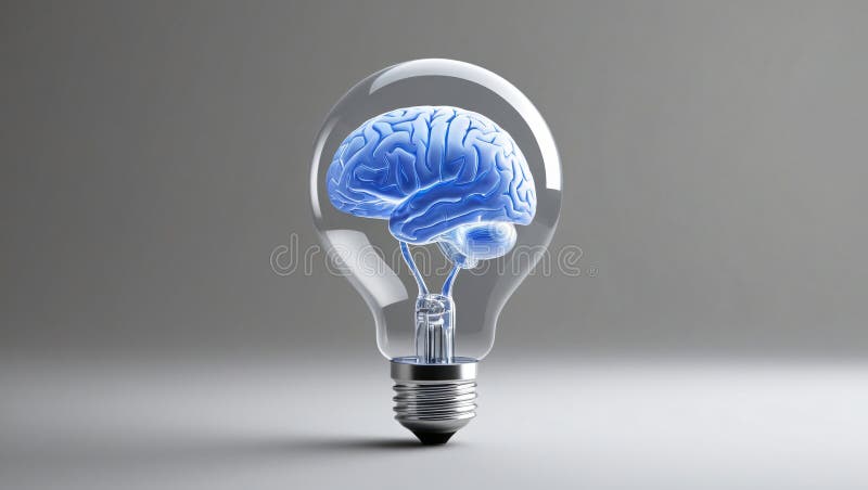 Human Brain in the Middle of a Bulb Stock Illustration - Illustration ...