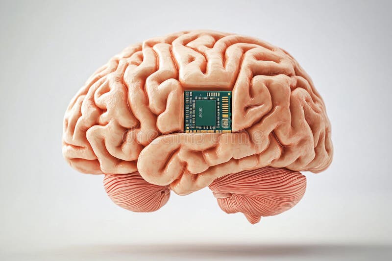 Human Brain Model with Electronic Chip Representation Highlighting ...