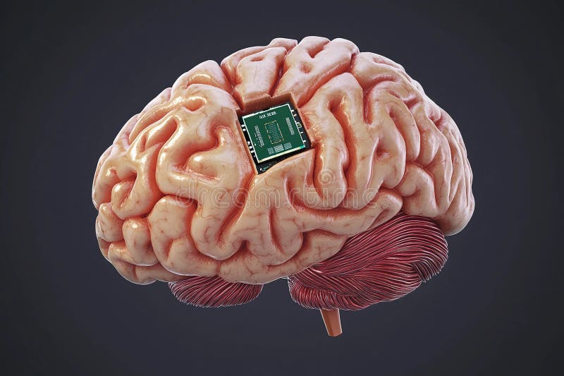 Human Brain Model with Electronic Chip Representation Highlighting ...