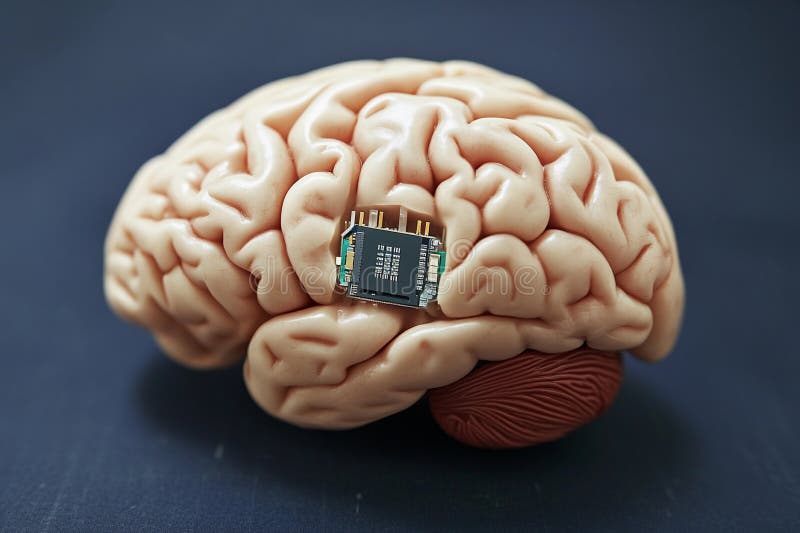 Human Brain Model with Electronic Chip Representation Highlighting ...